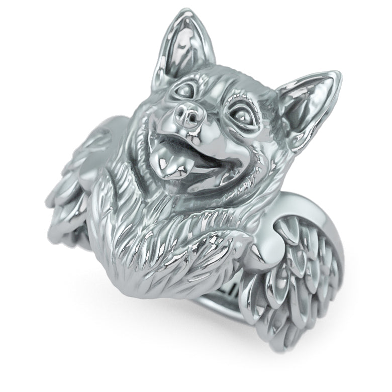 Corgi Angel Wings Memorial Ring - Tiny Bling