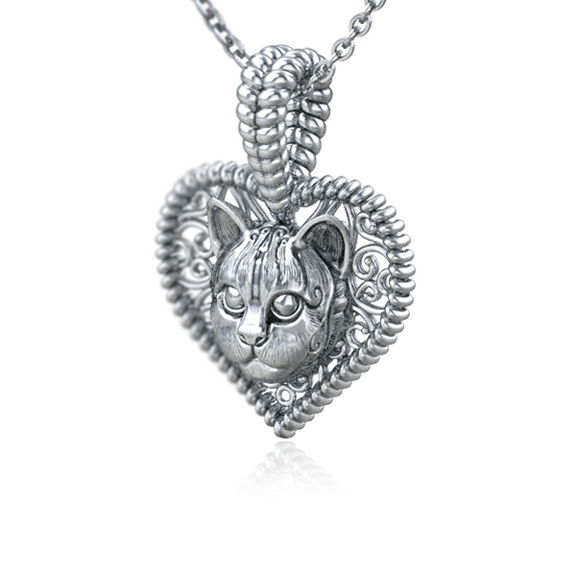 Cat Love Heart Pendant Great Gift For All Cat Lovers - Tiny Bling