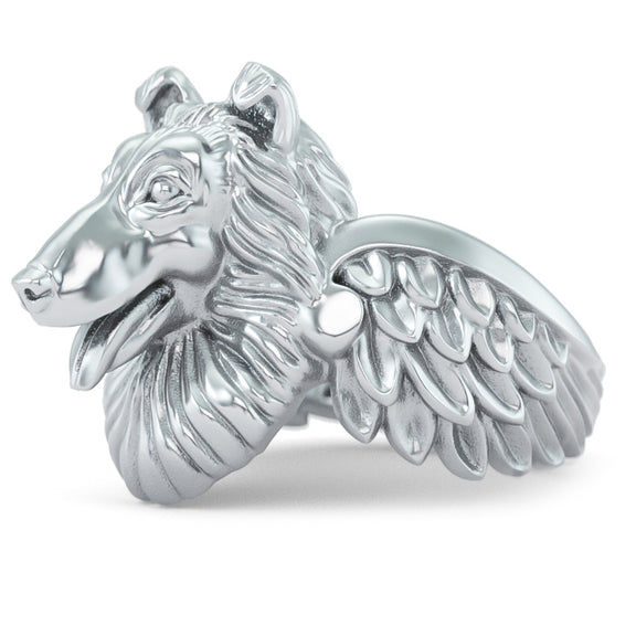 Rough Collie Angel Wings Memorial Ring - Tiny Bling