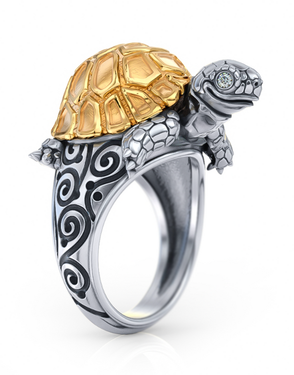 Madagascar Diamond Tortoise Empire Ring - Tiny Bling