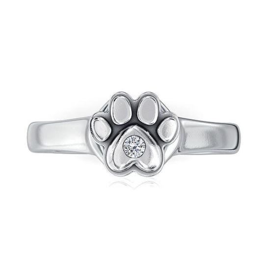 Paw Print Diamond Solitaire Love Ring – Tiny Bling