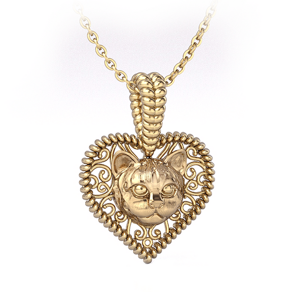 Cat Love Heart Pendant Great Gift For All Cat Lovers - Tiny Bling